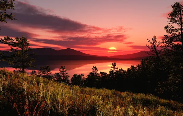 Download wallpaper sunset, mountains, lake, the evening, sunset ...