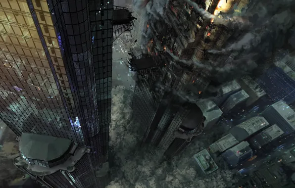 Wallpaper the city, fire, smoke, disaster, art, destruction, tower for ...