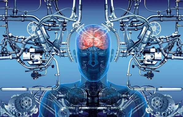 Download wallpaper silhouette, brain, mechanisms, current, brain ...