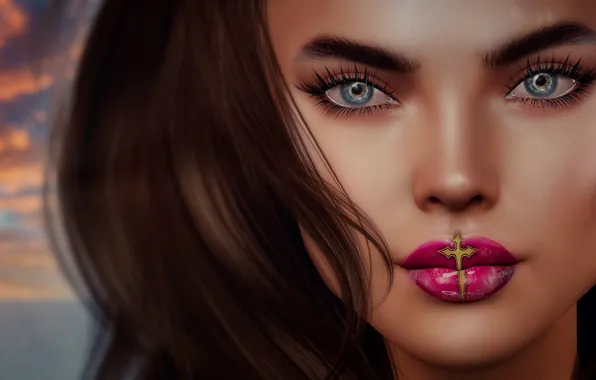 Wallpaper look, girl, face, rendering for mobile and desktop, section ...