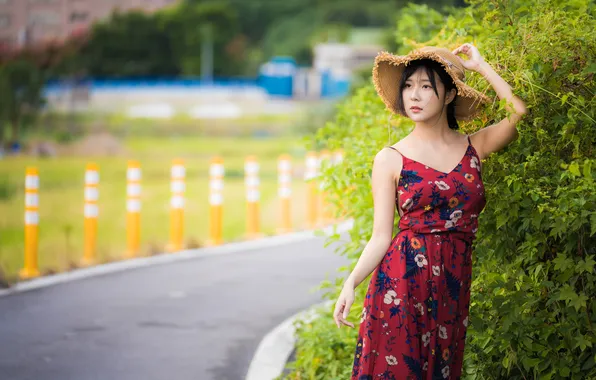 Wallpaper road, pose, model, portrait, hat, makeup, figure, dress for ...