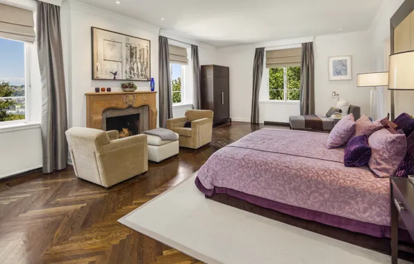 Wallpaper room, interior, fireplace, bedroom, by Stuart Silk Architects ...