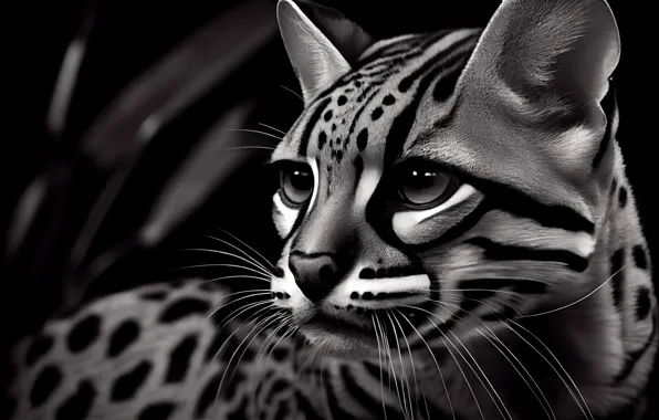 Wallpaper Look, Face, Predator, Ocelot, Digital art, Black and white ...