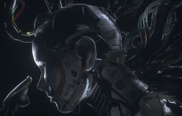 Wallpaper wire, robot, cables, head, cyberpunk, Android, cyberpunk for ...