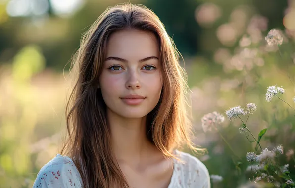 Wallpaper look, girl, nature, face, pose, portrait, AI art, neural ...