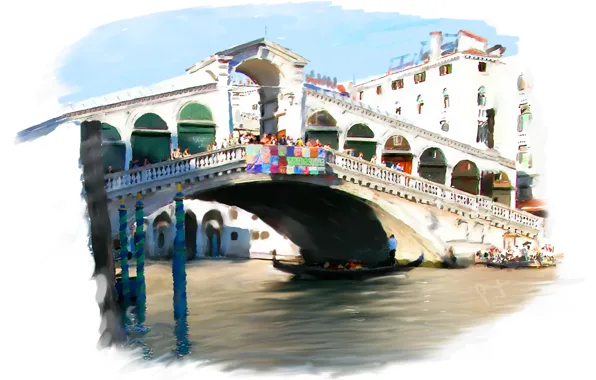 Download wallpaper bridge, the city, Venice, Rialto, section painting ...