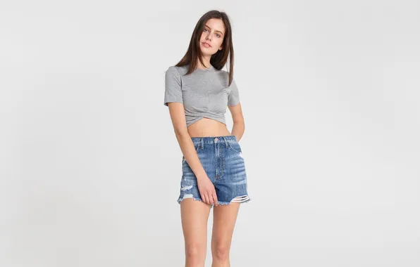 Wallpaper girl, model, cute, skirt, tank top, denim, mini skirt for ...