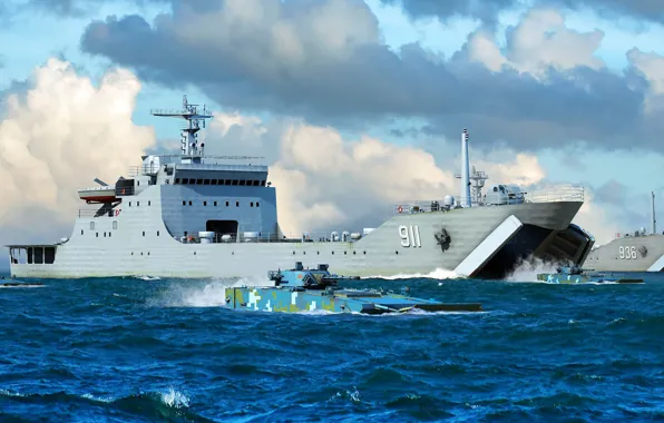 Wallpaper China, plan, landing ship, LST Type 072A-class, PLA Navy Type ...