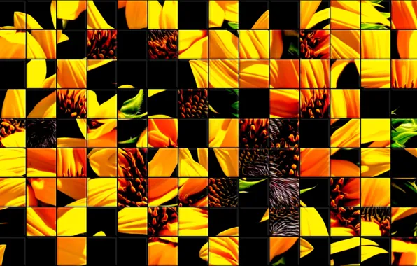 Wallpaper glass, sunflowers, mosaic, tile, colors, texture, abstract ...