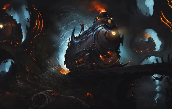 Wallpaper Figure, The engine, Locomotive, Train, Cave, The world ...