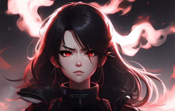 Wallpaper look, girl, portrait, girl, red eyes, black hair, red eyes ...