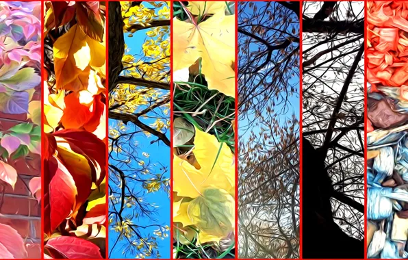 Wallpaper autumn, leaves, trees, branches, nature, rendering, collage ...