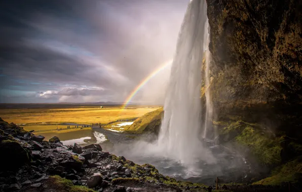 Wallpaper waterfall, rainbow, Iceland, Seljalandsfoss, Seljalandsfoss ...