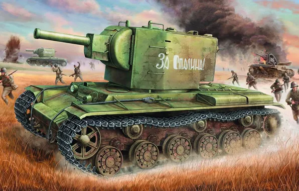 Wallpaper tank, art, heavy, the commander, Soviet, ww2, KV-2, Klim ...