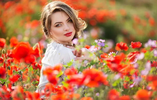 Wallpaper Field Summer Look Girl Flowers Maki Hands Makeup For