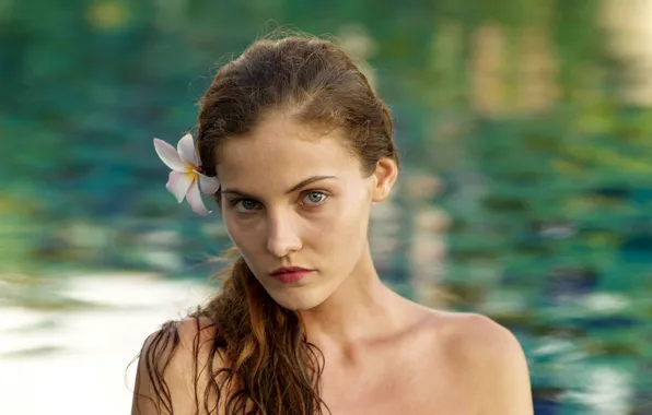 Wallpaper girl, pool, flower, photography, nature, eyes, lake, model ...