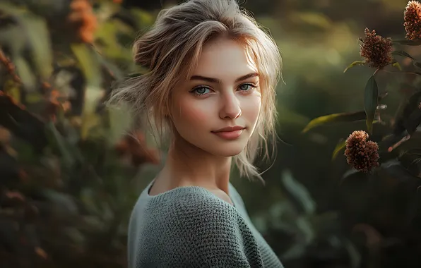 Wallpaper look, girl, nature, face, pose, portrait, AI art, neural ...