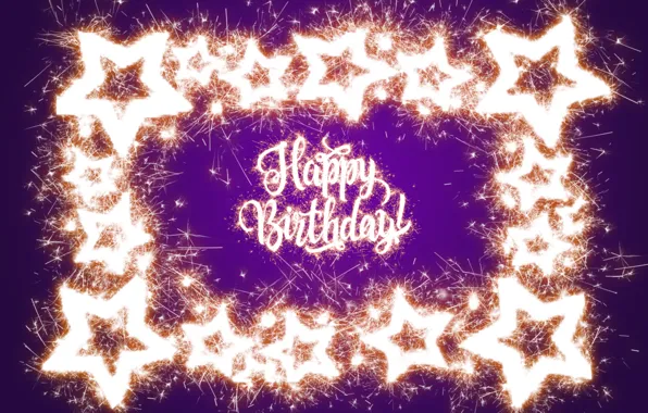 Wallpaper stars, salute, Happy Birthday, stars, fireworks, purple ...