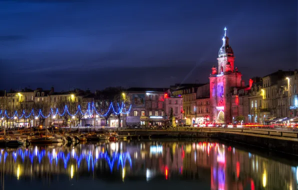 Wallpaper night, the city, river, photo, France, home, La Rochelle ...