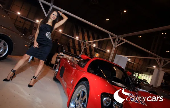 Wallpaper Girls, Brunette, Beautiful girl, the auto show, standing next ...