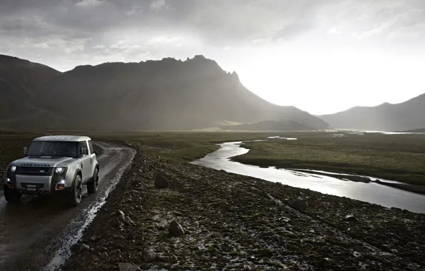 Wallpaper road, landscape, mountains, stream, Land Rover, DC100 images ...