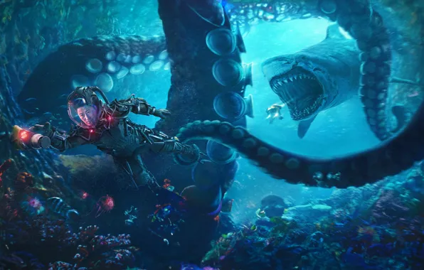 Wallpaper Shark, Teeth, Mouth, Octopus, USA, Male, Fiction, Horror for ...