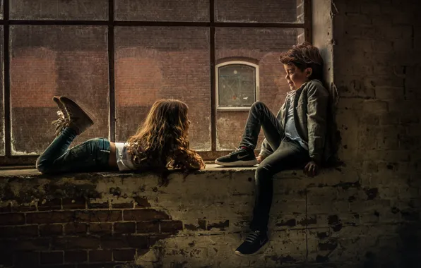 Wallpaper children, boy, window, girl for mobile and desktop, section ...