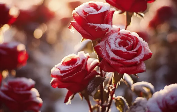 Wallpaper winter, snow, rose, roses, bouquet, AI art, neural network ...