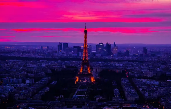 Wallpaper the sky, clouds, sunset, night, lights, France, Paris, tower ...
