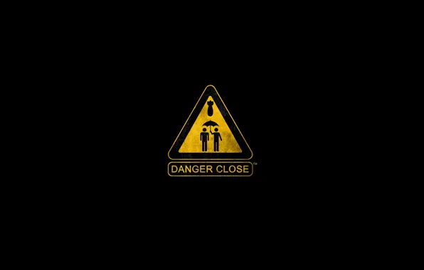 Wallpaper minimalism, umbrella, sign, danger, black background, figures ...