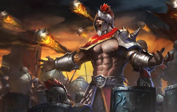 Wallpaper army, warrior, helmet, spear, hon, shield, Heroes of Newerth ...