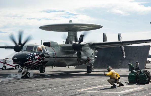 Wallpaper the carrier, deck, carrier-based aircraft, E-2C Hawkeye for ...