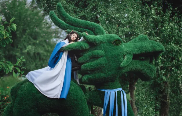Wallpaper look, girl, pose, dragon, Asian, Diana Lipkina for mobile and ...