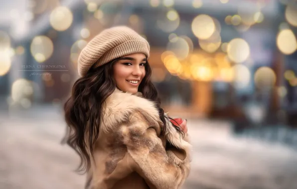 Wallpaper winter, girl, portrait, coat, Elena Chernihiv for mobile and ...