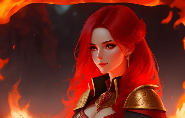 Download wallpaper fire, red, women, AI art, Stable Diffusion, section ...