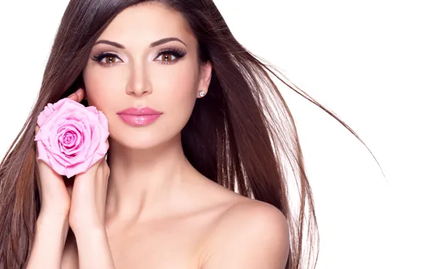 Wallpaper flower, look, girl, rose, portrait, hands, makeup, hairstyle ...