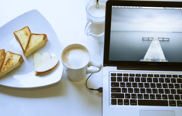 Wallpaper Apple, food, laptop, MacBook, cappuccino, cakes, Pro images ...