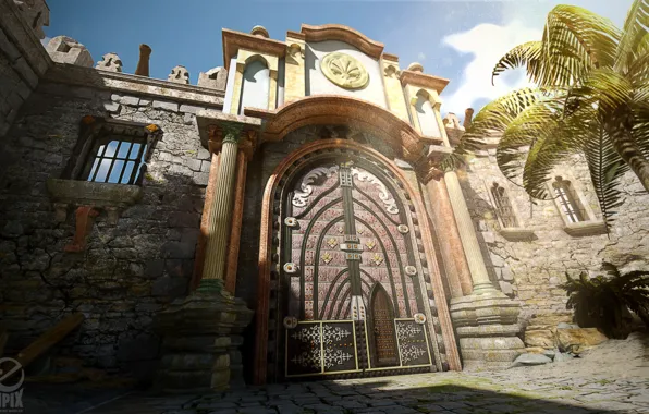 Download wallpaper wall, gate, entrance, gate entrance, HOPA scenes ...