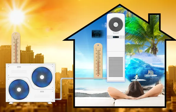 Download wallpaper summer, house, air conditioner, section interior in ...