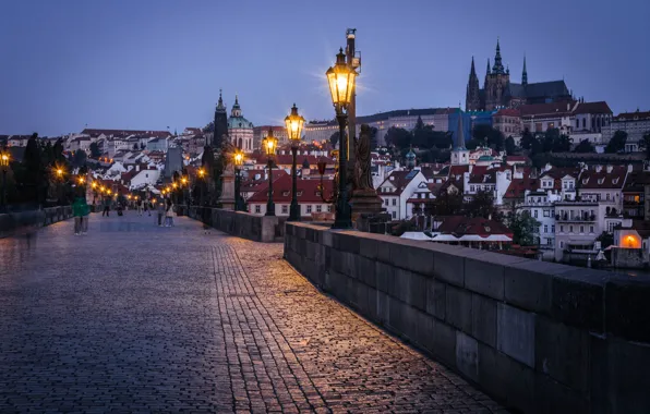 Download wallpaper bridge, building, home, the evening, Prague, Czech ...