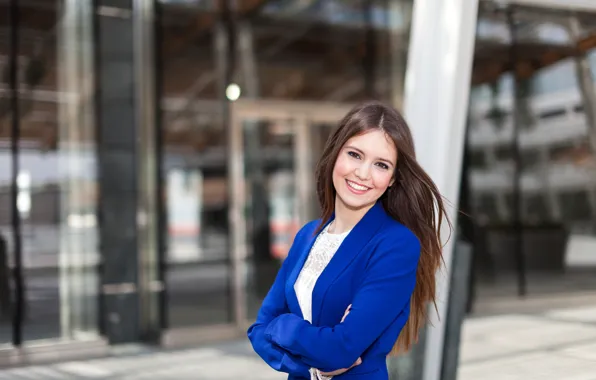 Wallpaper look, blue, pose, smile, building, portrait, makeup ...