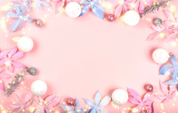 Wallpaper leaves, lights, background, pink, holiday, color, Christmas ...