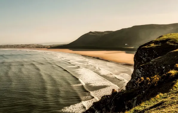 Wallpaper sea, beach, the sun, mountains, rocks, coast, England for ...