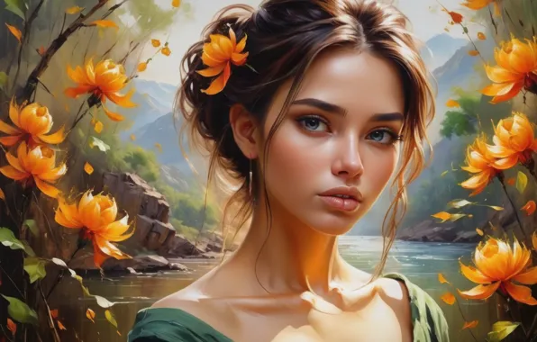 Wallpaper girl, flowers, portrait for mobile and desktop, section ии ...