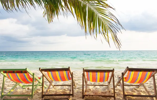 Wallpaper sea, beach, summer, tropics, Nature, sunbeds, blue water for ...