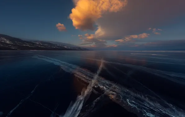 Wallpaper ice, the sky, clouds, lake, Baikal, ice, sky, clouds, lake ...