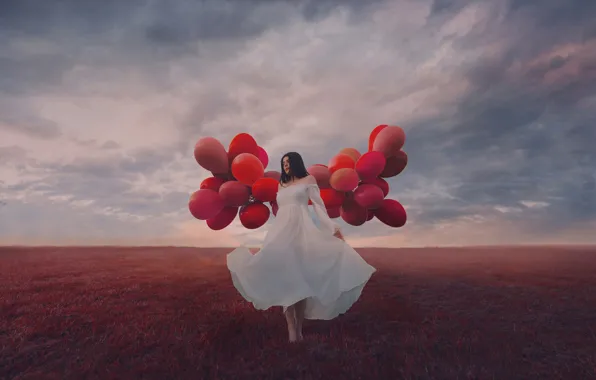 Download wallpaper field, the sky, look, girl, balls, pose, dress, Alex ...