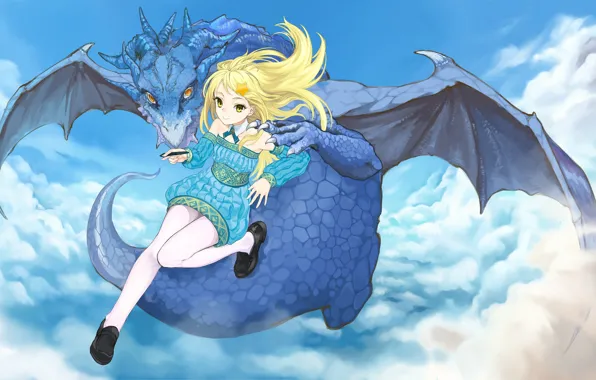 Wallpaper girl, dragon, anime, art, hatomugi seika for mobile and ...