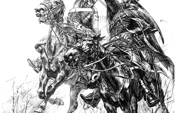 Wallpaper Winter, Figure, Battle, Soldiers, Horse, Art, 1812, Black and ...