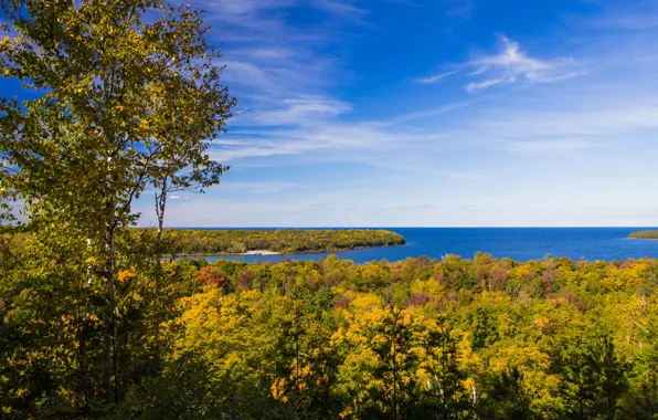 Wallpaper autumn, Bay, USA, lake Michigan, Green Bay for mobile and ...